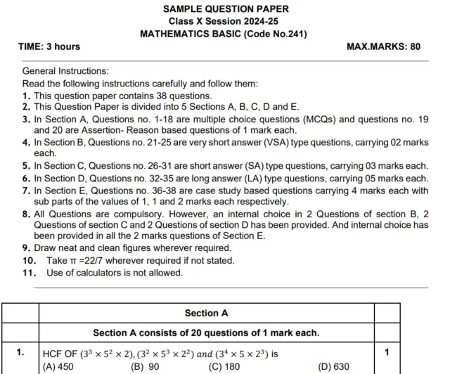 Sample Paper for Class 10 Board examination by CBSE( Updated for 2025)