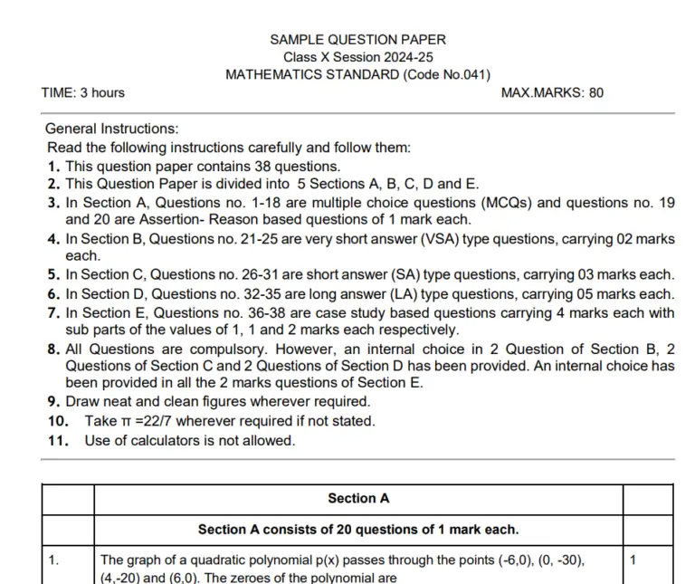 Sample Paper for Class 10 Board examination by CBSE( Updated for 2025)