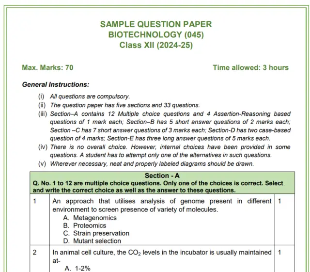 Sample Paper for Class 12 Board examination by CBSE( Updated for 2025)