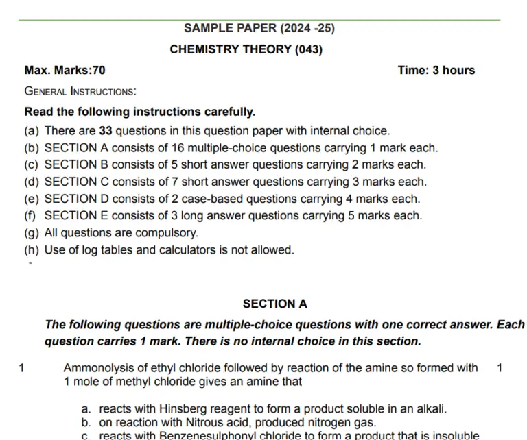 Sample Paper for Class 12 Board examination by CBSE( Updated for 2025)