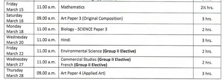 ICSE & ISC Date Sheet 2024 | 10th and 12th Time Table