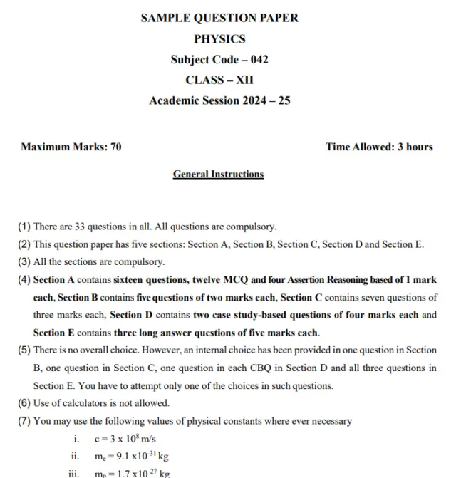 Sample Paper for Class 12 Board examination by CBSE( Updated for 2025)