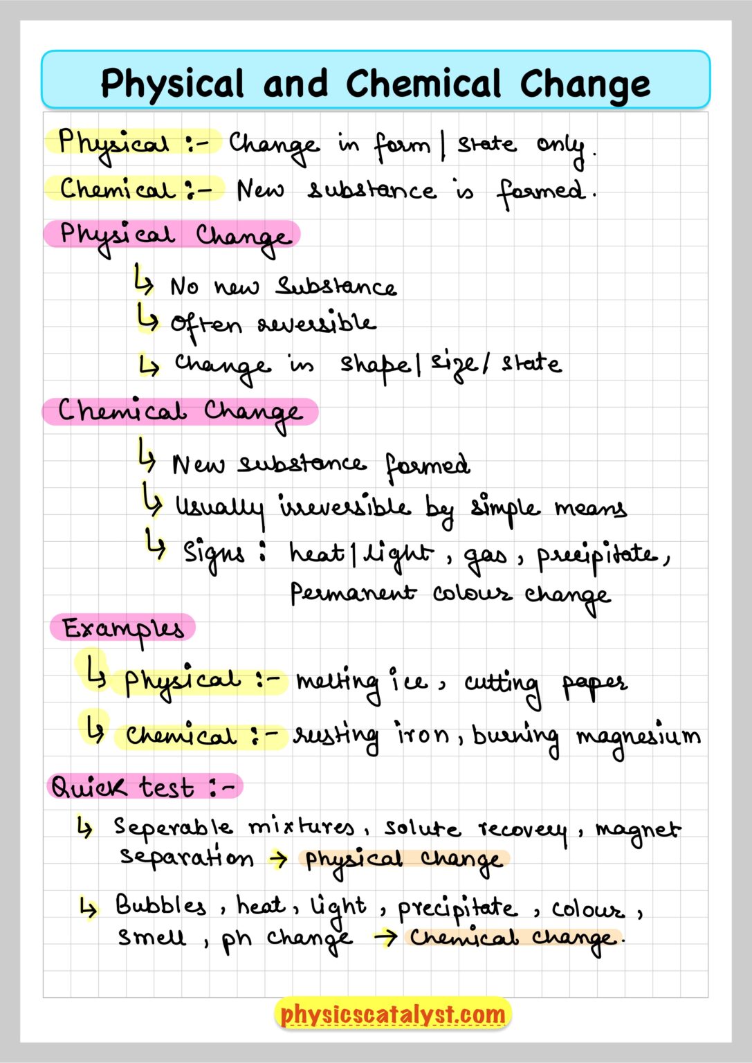 Difference between physical and chemical change